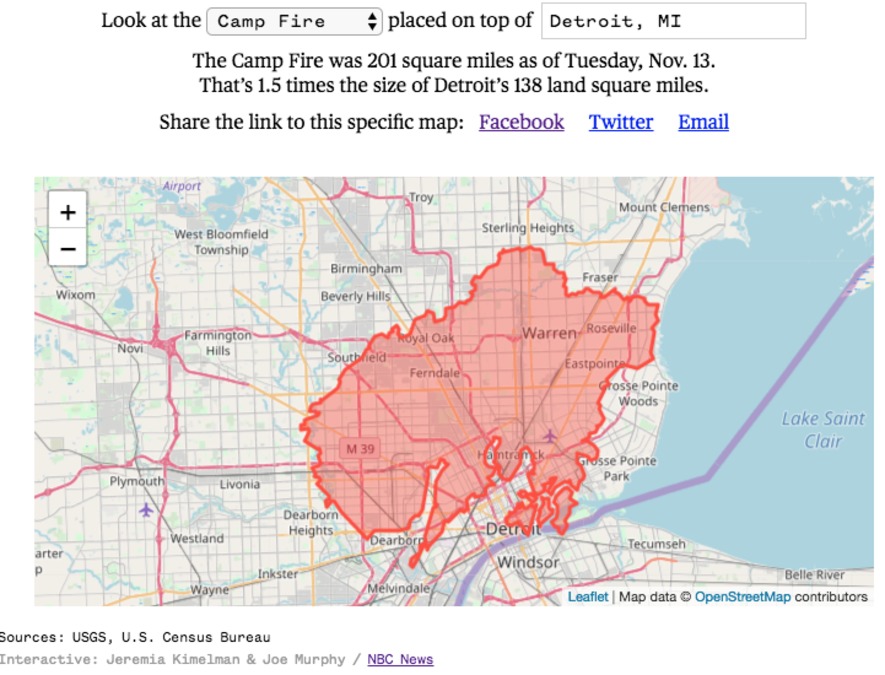 Interactive map shows Camp Fire would cover half of metro Detroit ...